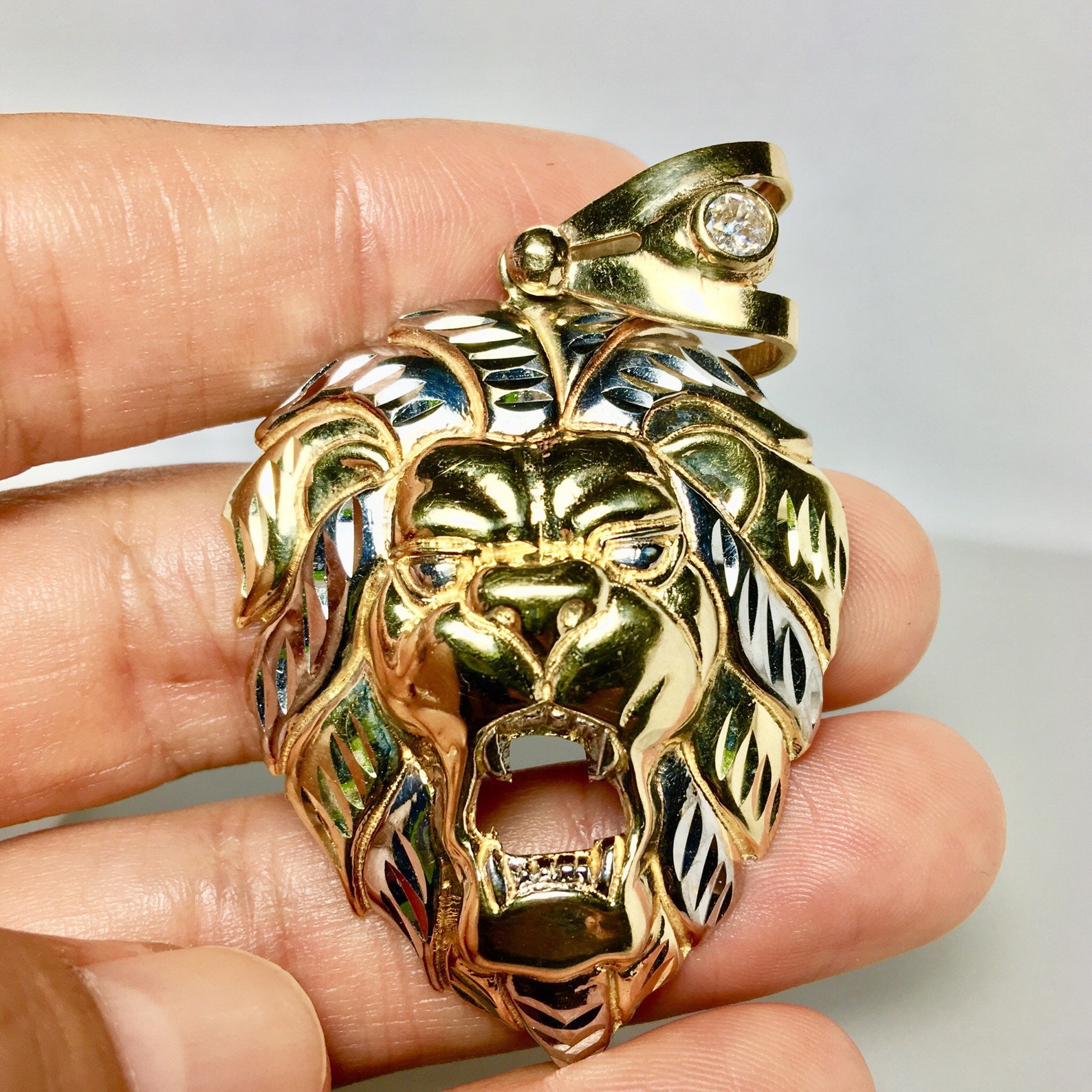 Large Gold Necklace Pendant/ 10k Solid Gold Pendant/ Two Tone - Etsy