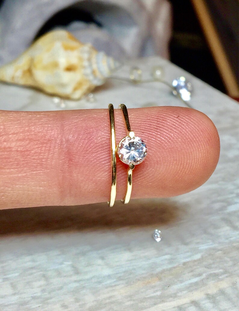 2 Ring Set 14k 10k Real Gold Stacking Ring Minimalist Rings - Etsy