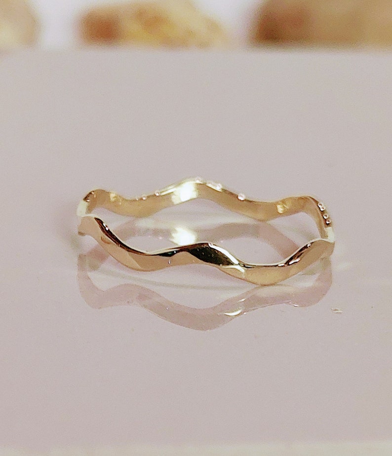 Hammered Ring, 14k/10k Solid Gold Thumb Ring - Midi Ring Gold - Gold Chevron Ring - Gold Wavy ...