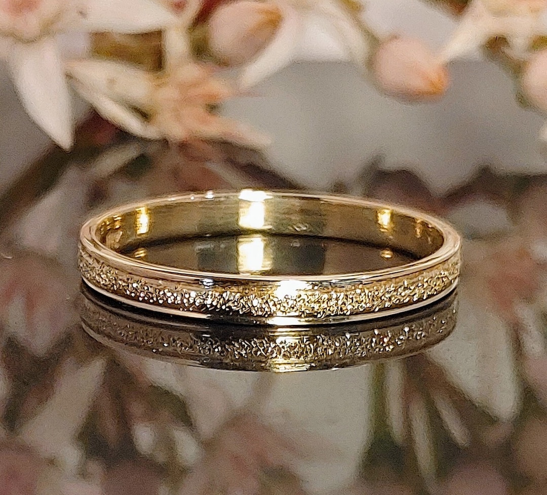 Solid 14k Gold, 2mm 14K/10K Real Solid Gold Stardust Ring, Gold Wedding Bands, Beveled Ring ...