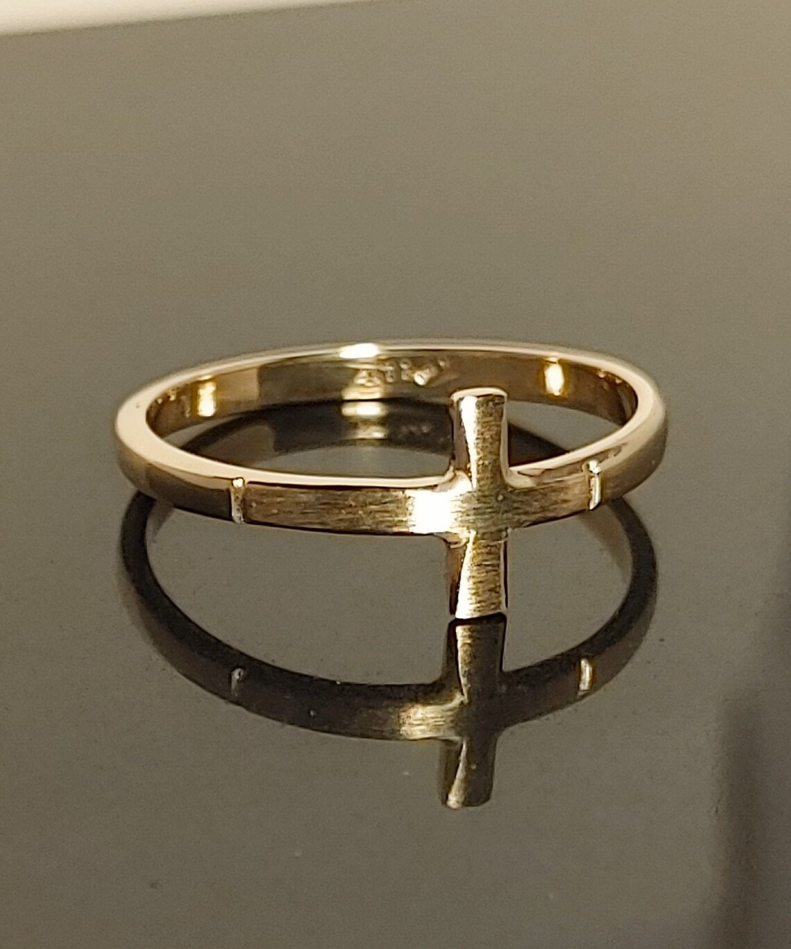 14k/10k Solid Gold Cross Ring, Brushed Gold Cross Ring, Gold Cross ...