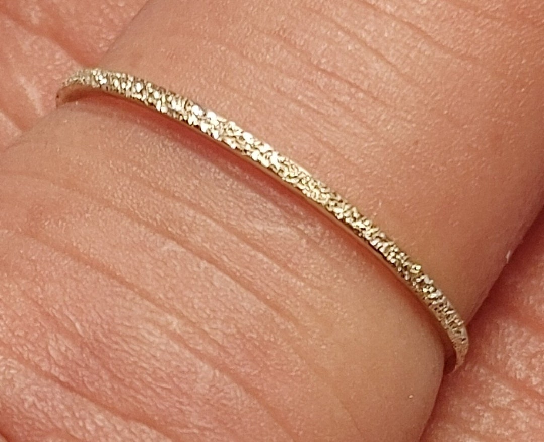 14k/10k Real Solid Gold Stardust Ring - Minimalist Ring - Thin Wedding ...
