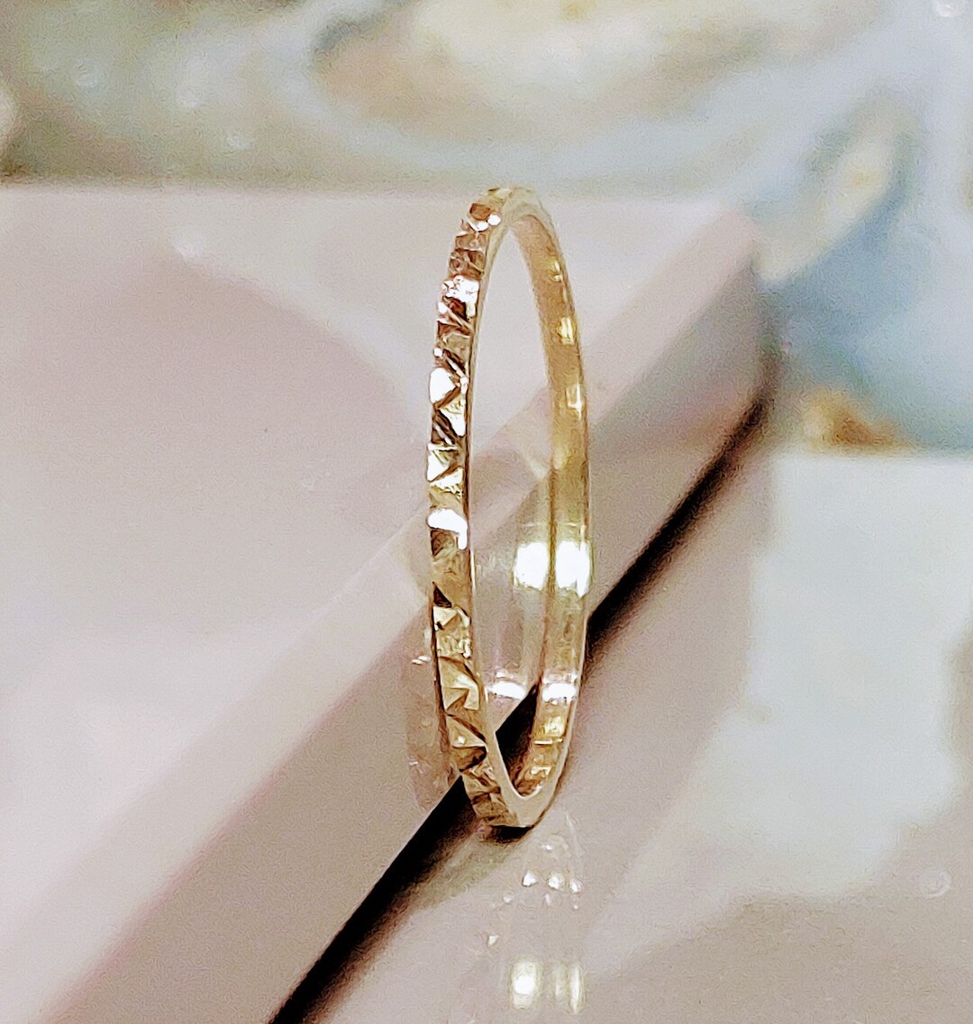 Golden Nugget 14k/10k Solid Gold Diamond Cut Stacking Ring - Gold Midi Ring - Delicate Gold Ring ...
