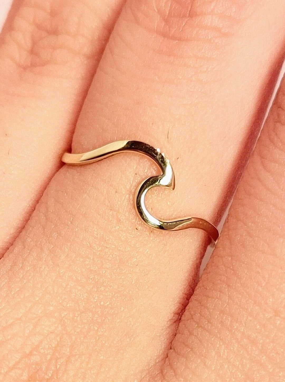 Wave Ring, 14k Solid Gold Thumb Ring, 10k Gold Wavy Ring, Minimalist ...