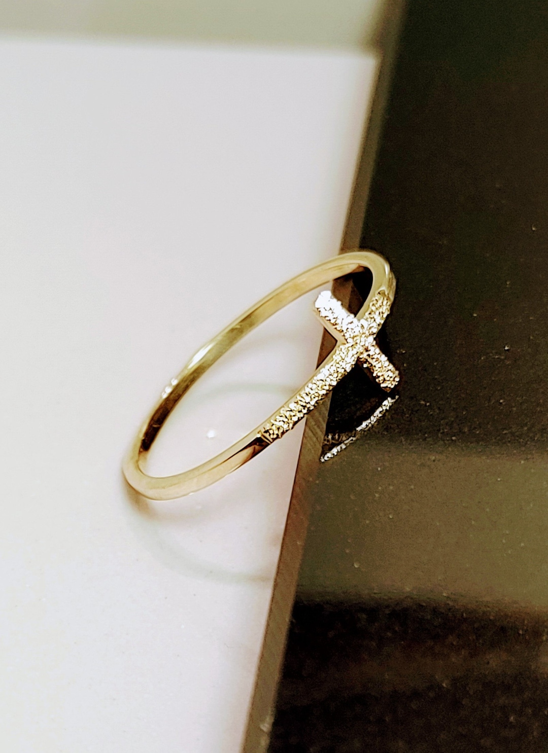 Stardust 14k/10k Real Solid Gold Cross Ring - Gold Stardust Ring ...