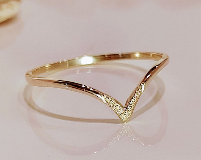 Stardust Ring, 10k/14k Solid Gold Chevron Ring, Geometric Ring, 14k ...