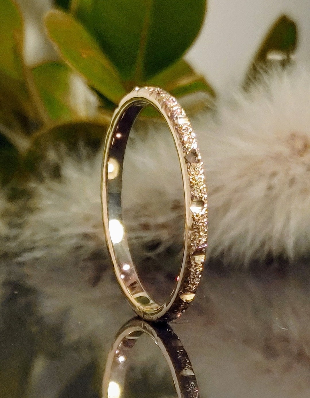 Stardust Eternity Band, Solid 14k/10k Gold Ring, Gold Diamond Cut Ring ...
