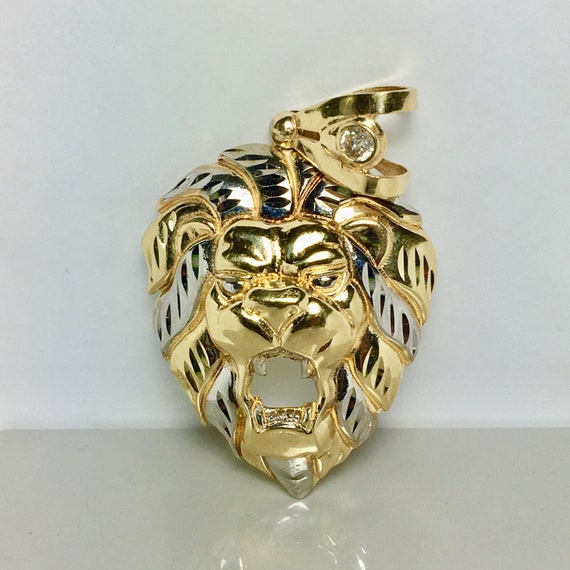 Large Gold Necklace Pendant/ 10k Solid Gold Pendant/ Two Tone | Etsy