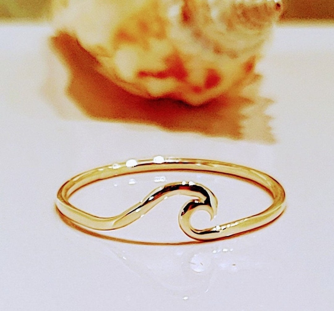 14k/10k Real Solid Gold Baby Wave Ring Gold Surf Ring Minimalist Gold ...