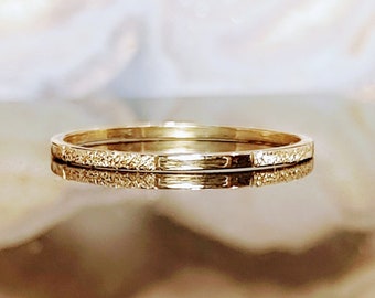 Stardust Ring, 14k/10k Solid Gold Diamond Cut Stacking Ring, Gold Midi ...