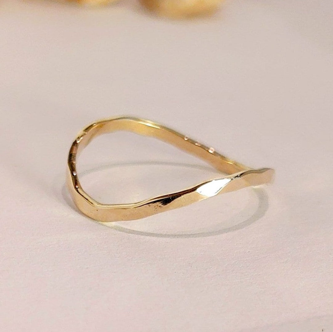 Hammered Thumb Ring 10k/14k Solid Gold Midi Ring Gold Gold Chevron Ring ...