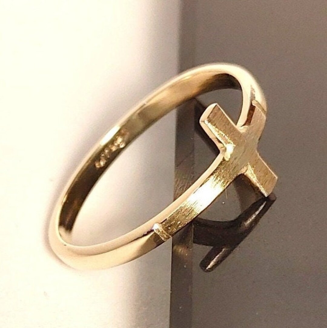 14k/10k Solid Gold Cross Ring, Brushed Gold Cross Ring, Gold Cross ...