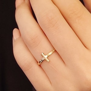 14k/10k Solid Gold Cross Ring, Brushed Gold Cross Ring, Gold Cross ...