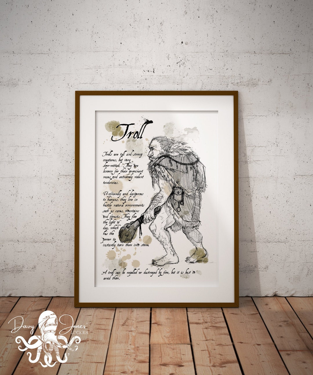 Troll Print Watercolor 8.5 X 11 Bestiary Troll Art Wall Decor Troll ...