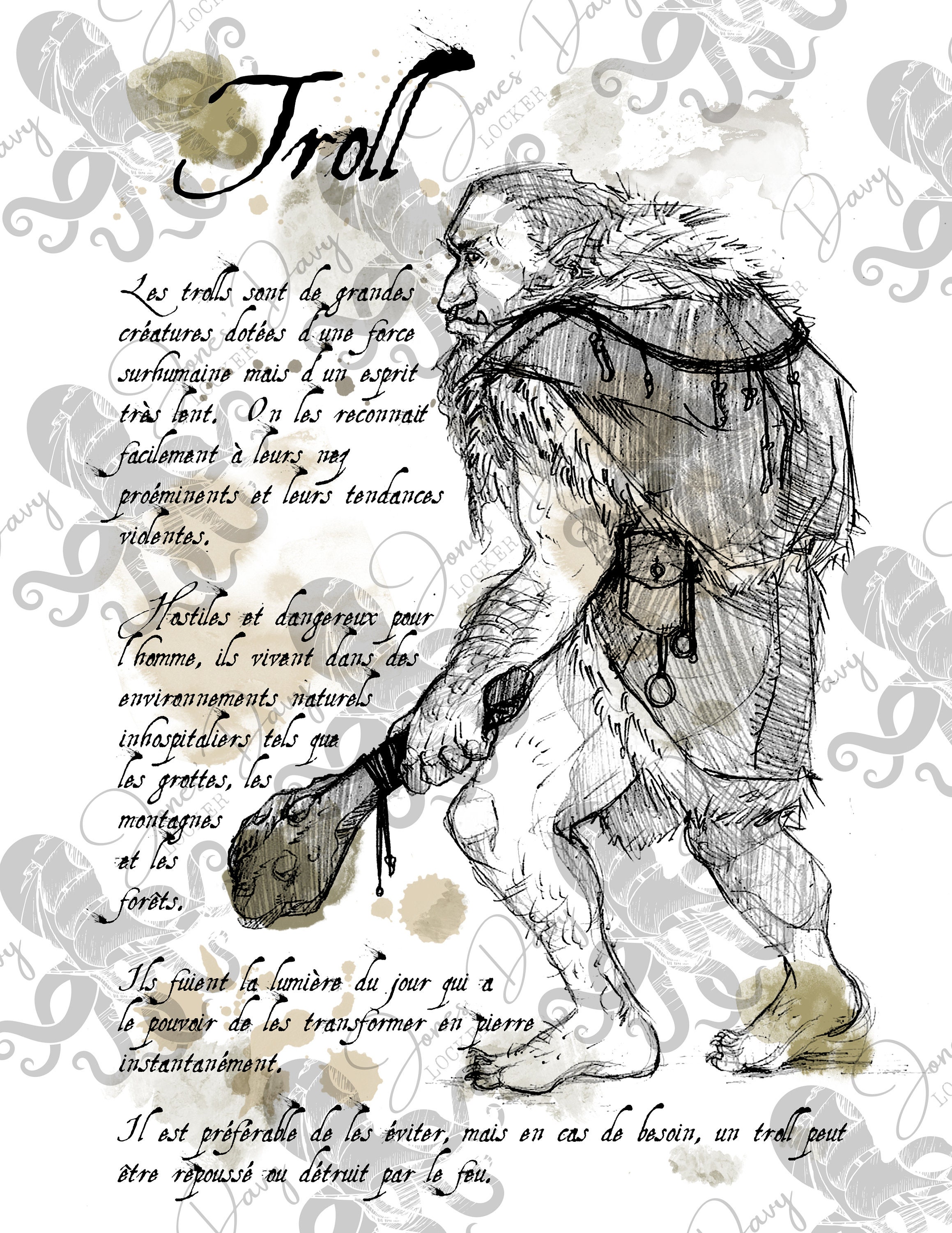 Troll Print Watercolor 8.5 X 11 Bestiary Troll Art | Etsy