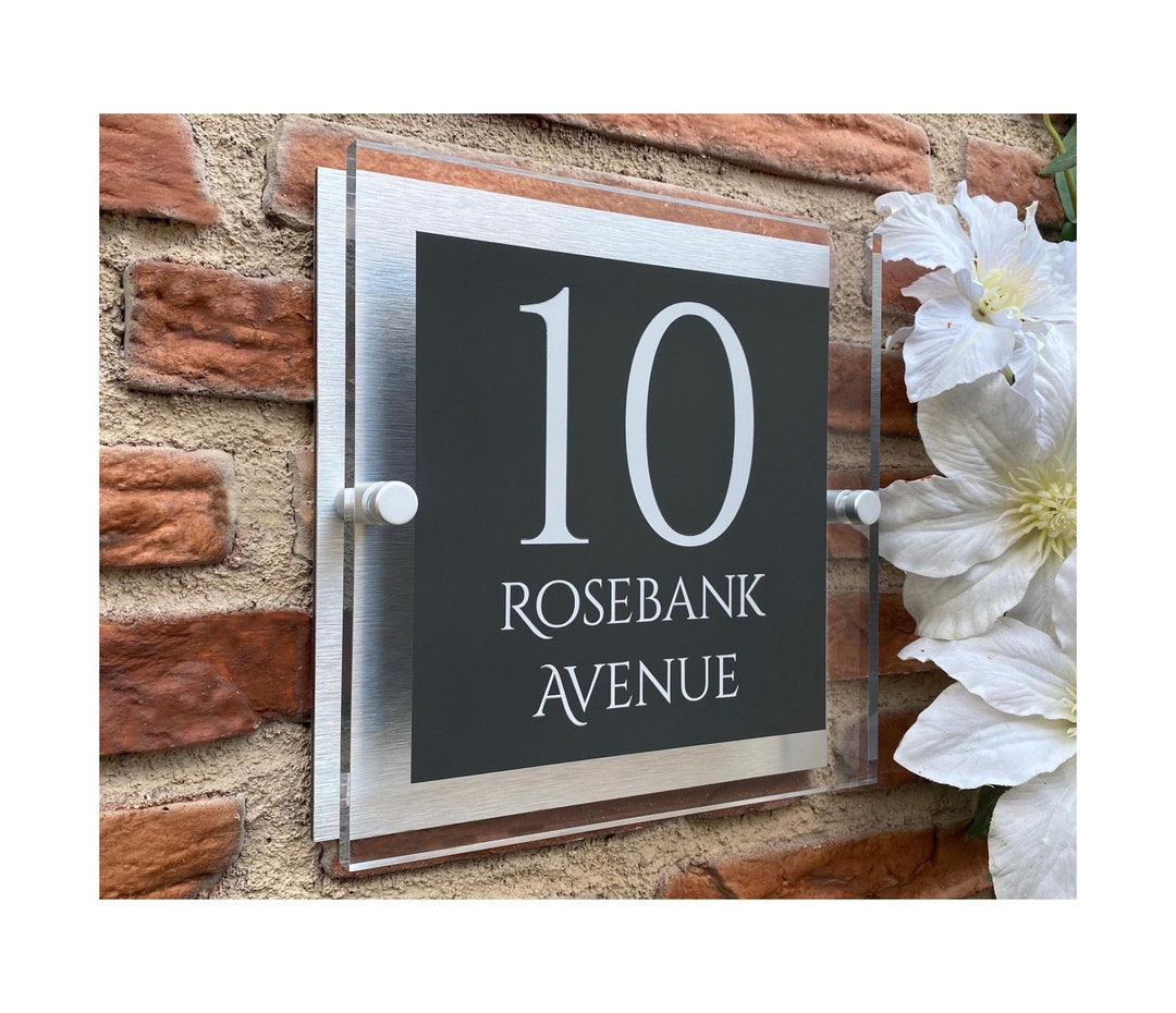 Modern Personalized Home Door Address Wall Plaque Sign Block Anthracite ...