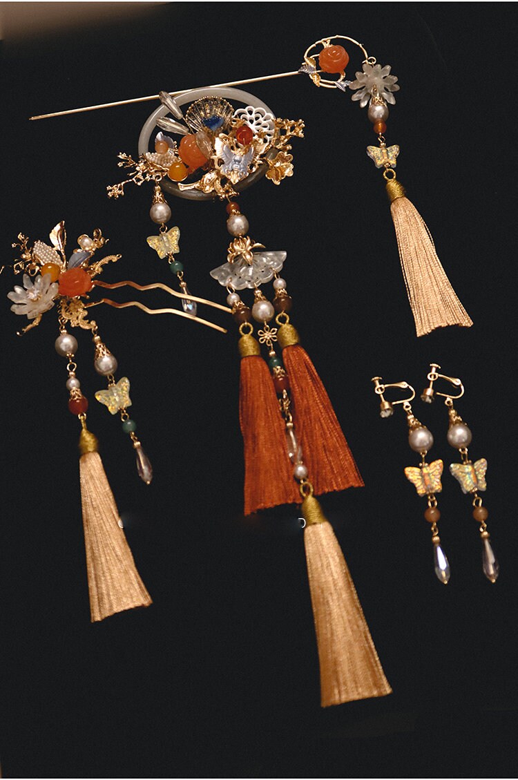 Modern Jewelry Series | Chinese Style Gold & Red Hair Pin Jewellery ...