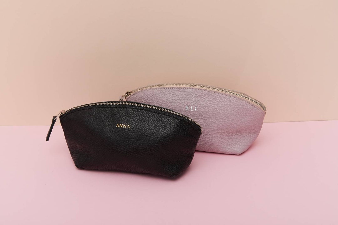 Personalized Mono Beauty Cosmetic Organizer, Pebble Leather Toiletry ...