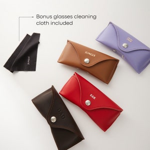 Custom Leather Glasses Box With Secure Snap Closure, Monogrammed ...