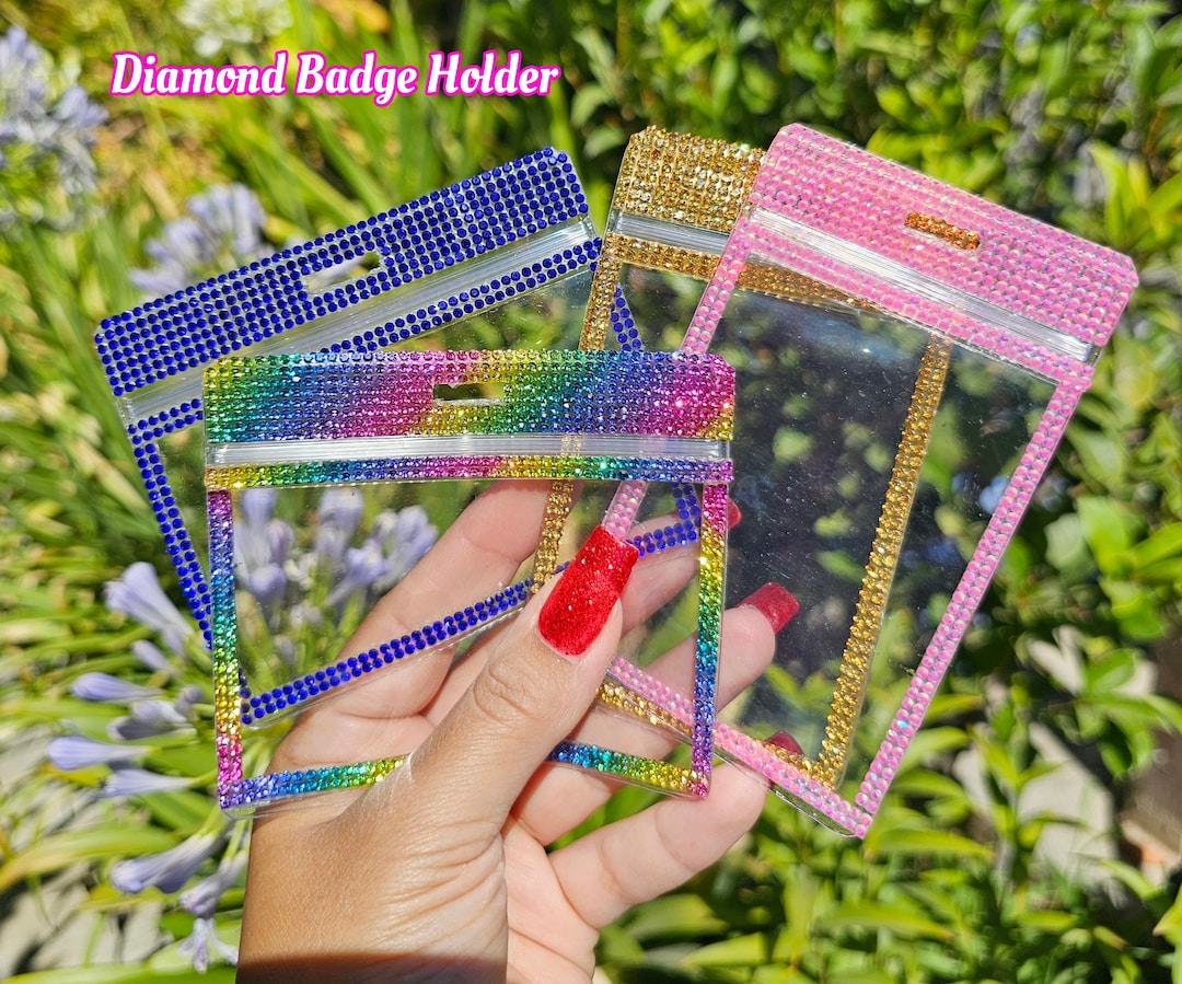 ID Badge Holder Color Horizontal Vertical Rhinestones Transparent Clear ...