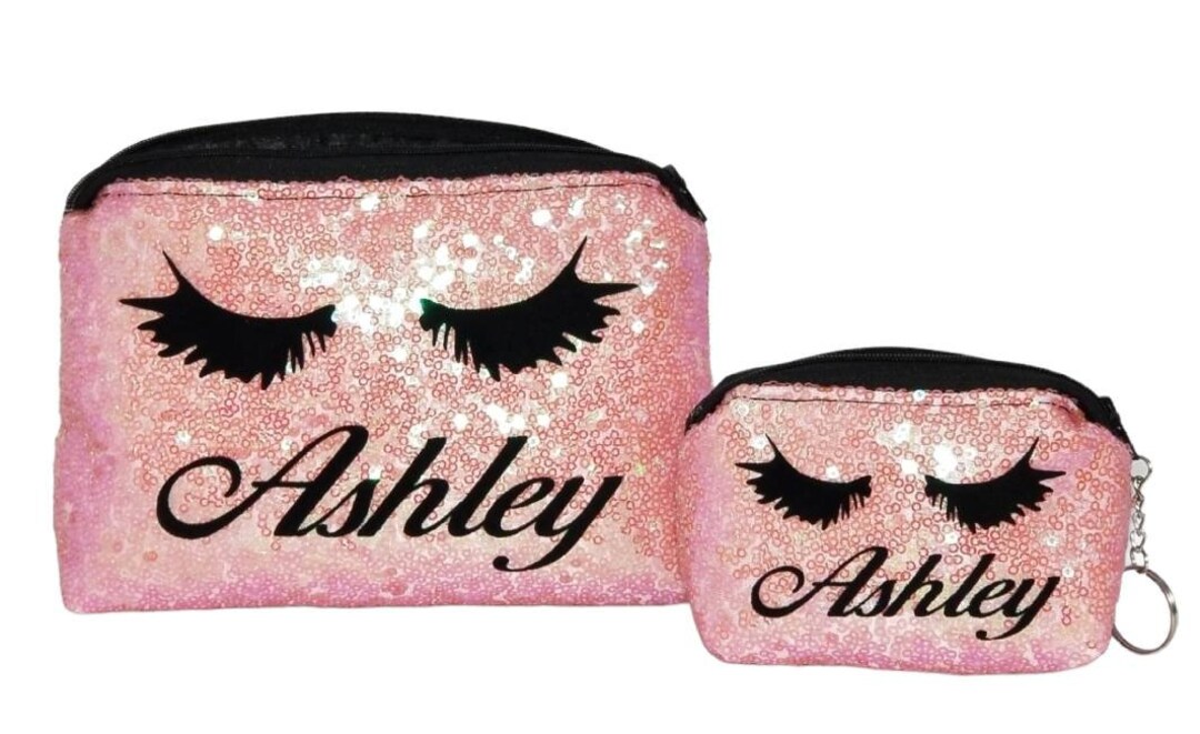 Sequin Glitter Makeup Bag Coin Purse Keychain Gift Set Idea Pink ...