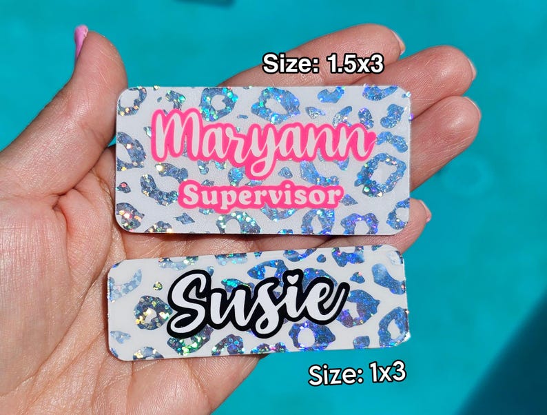 Cheetah Leopard Glitter Name Tag PIN or MAGNET Work Badge Sealed ...