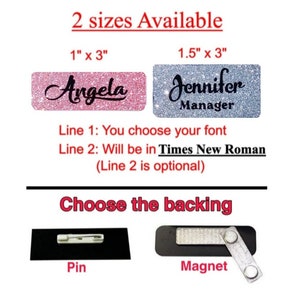 Glitter Name Tag PIN or MAGNET Work Badge Sealed Sparkle Personalized ...