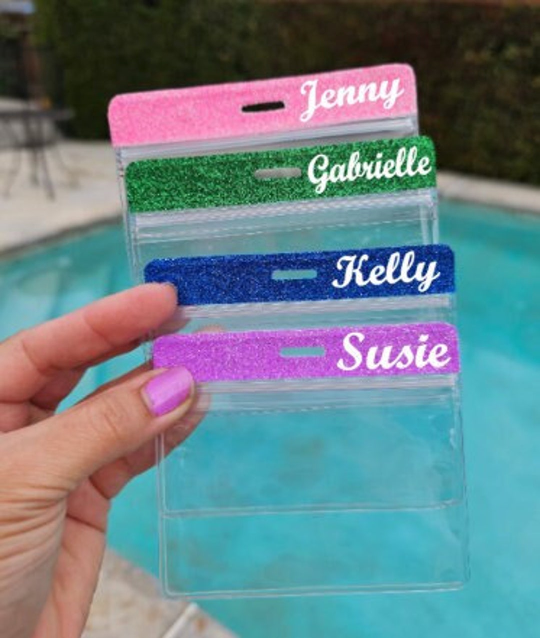 Horizontal ID Badge Holder Glitter Top Card Business Amusement Zip Lock ...