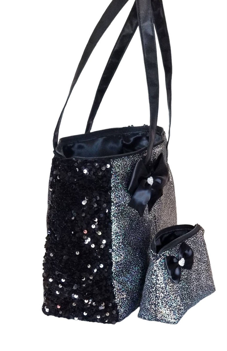 Custom Handbag Holographic Silver Sparkle Black Sequin Glitter - Etsy