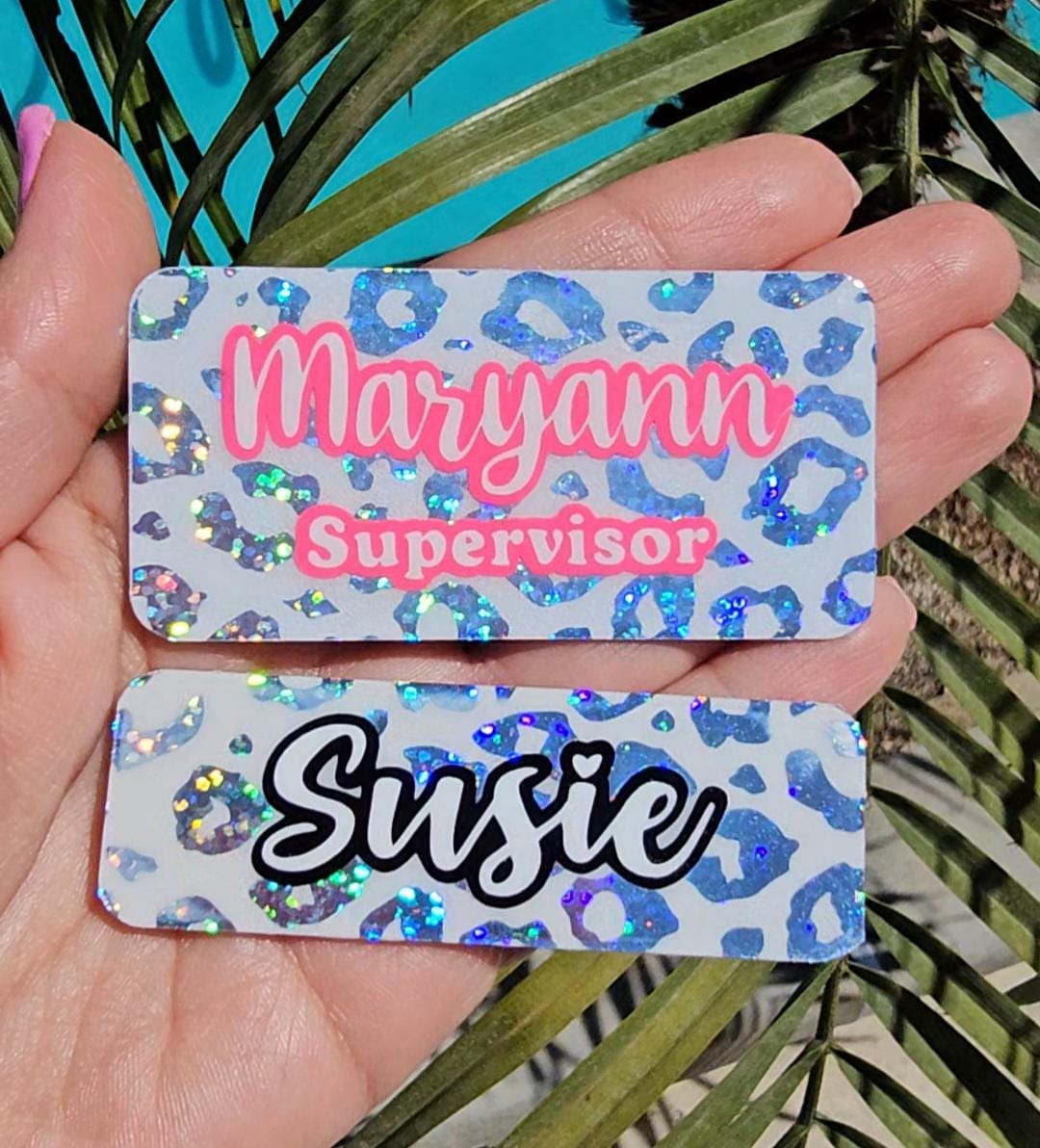 Cheetah Leopard Glitter Name Tag PIN or MAGNET Work Badge Sealed ...