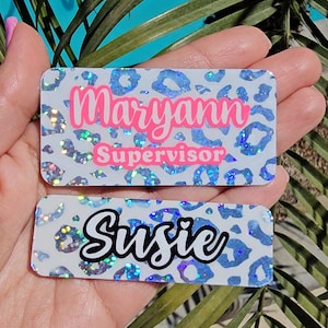 Cheetah Leopard Glitter Name Tag PIN or MAGNET Work Badge Sealed ...