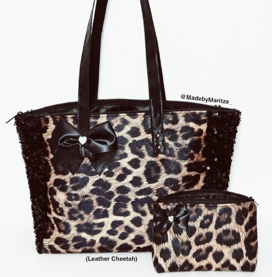 Custom Handbag Cheetah Leopard Black Sparkle. Matching Makeup - Etsy