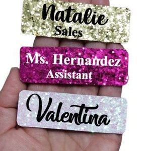 Glitter Name Tag PIN or MAGNET Work Badge Gloss Sealed Sparkle ...