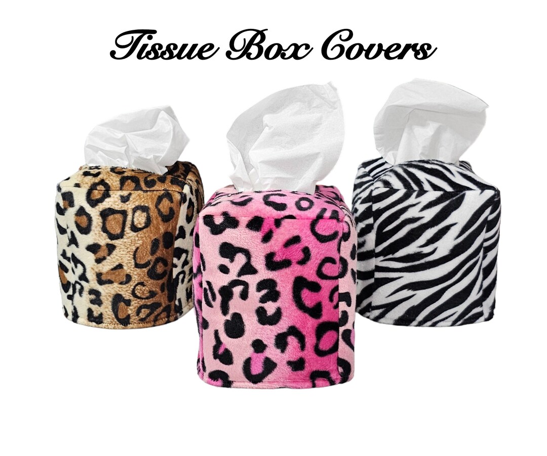 Tissue Box Cover Cheetah Leopard Fabric Sleeve Home Room Vanity Desk ...