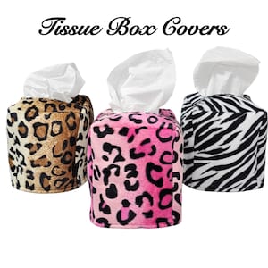 Tissue Box Cover Cheetah Leopard Fabric Sleeve Home Room Vanity Desk ...