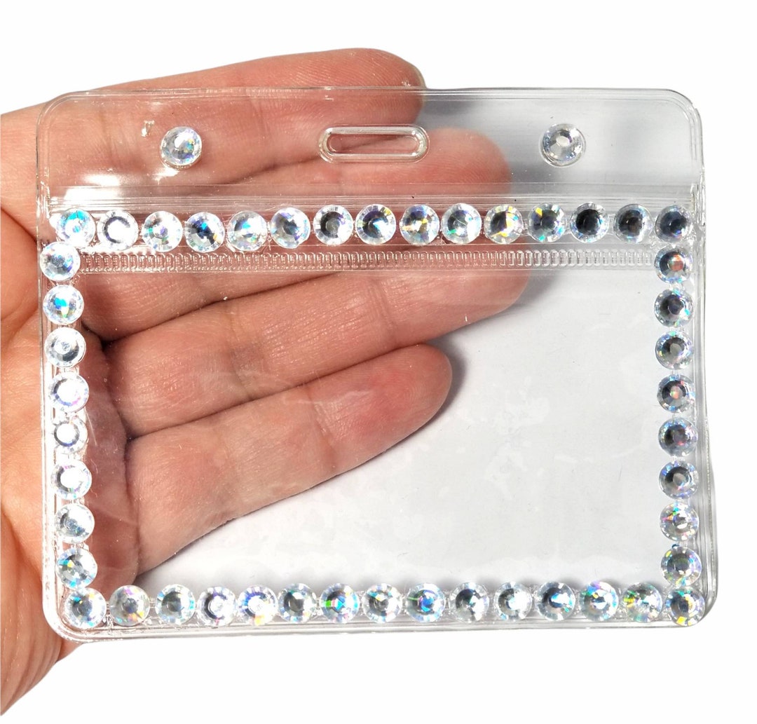 Horizontal Vertical ID Badge Holder Rhinestones Transparent Clear ...