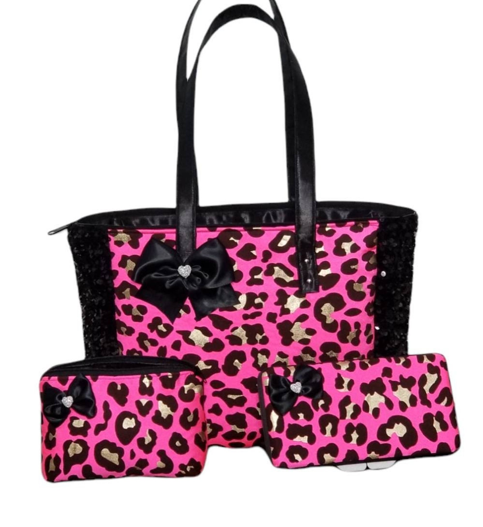 Custom Handbag Neon Pink Cheetah Leopard Black Sparkle - Etsy