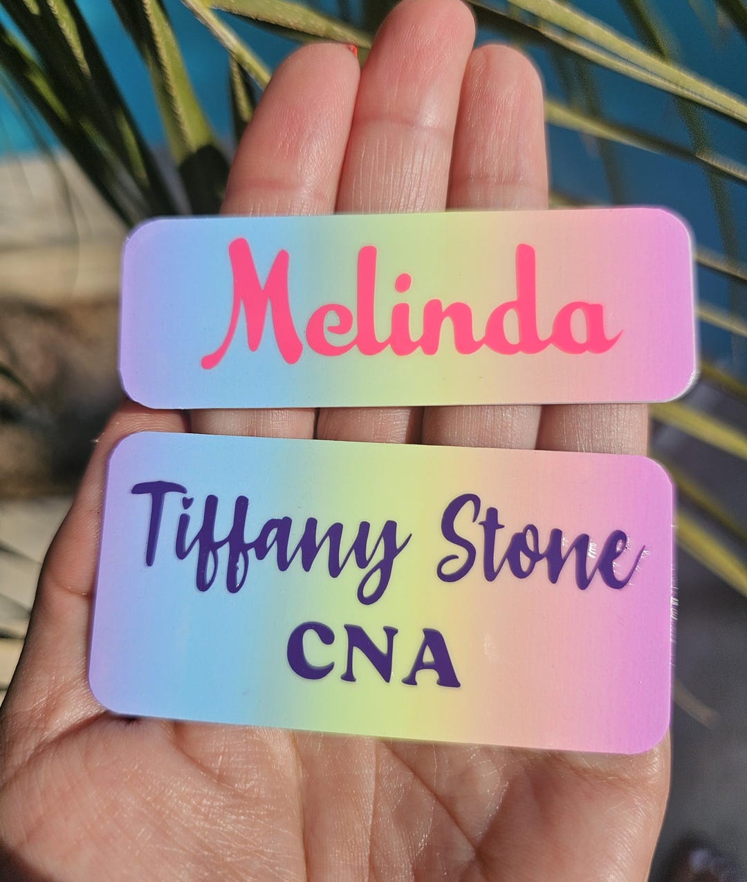 Rainbow Pastel Name Tag PIN or MAGNET Work Badge Gloosy Sealed ...