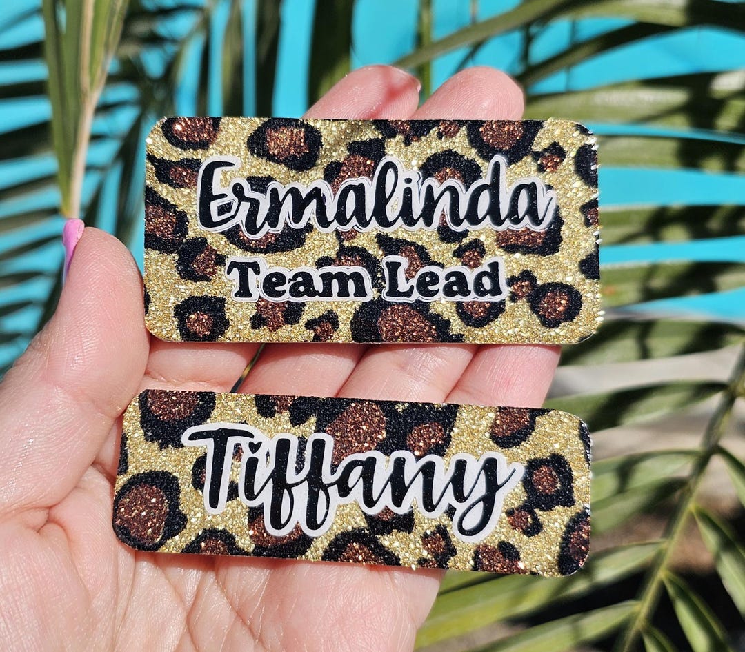 Cheetah Leopard Glitter Name Tag PIN or MAGNET Work Badge Sealed ...