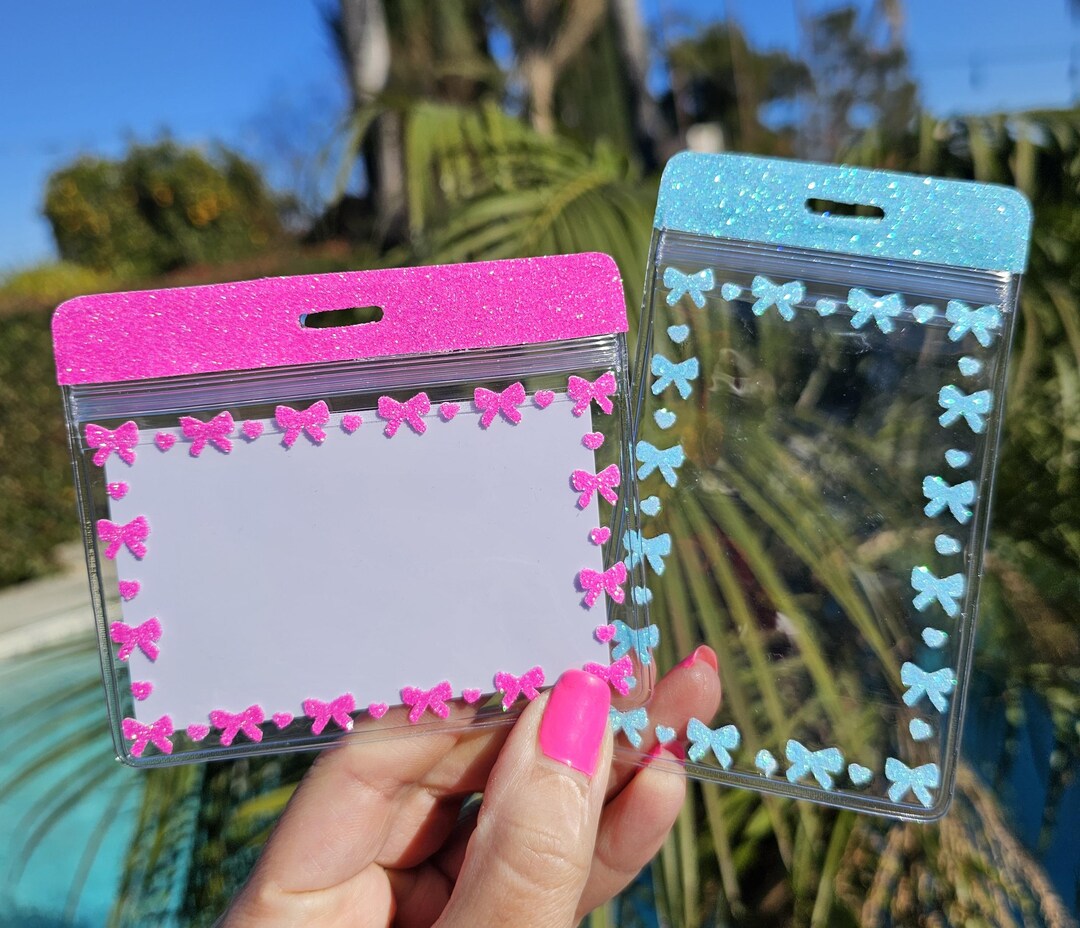 Cute Bows Vertical Horizontal ID Badge Holder Glitter Top Card Business ...