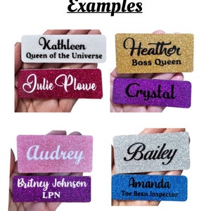 Glitter Name Tag PIN or MAGNET Work Badge Sealed Sparkle Personalized ...