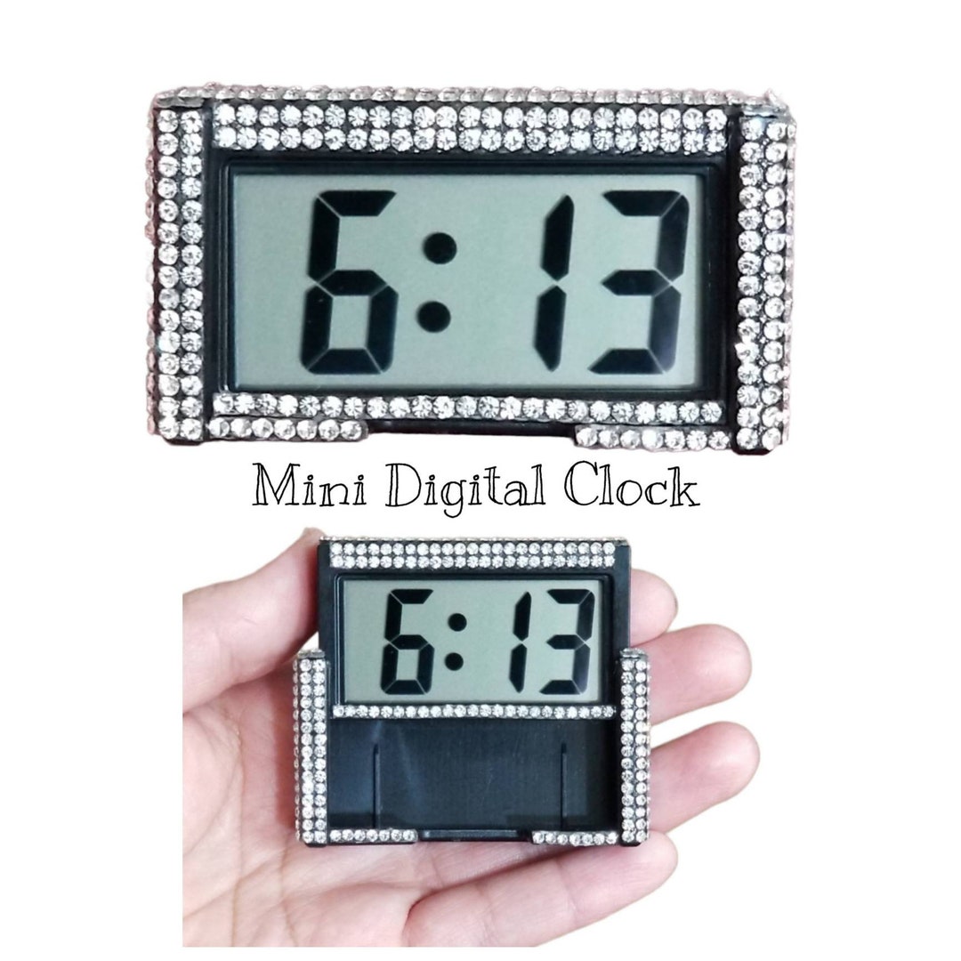 Mini Bling Digital Clock Adhesive Back Car Dashboard Watch Work Office ...