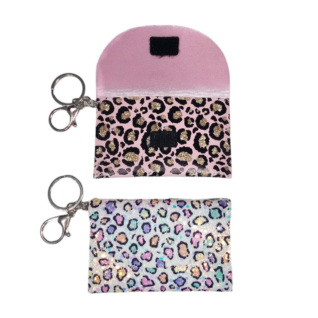 Pink Rainbow Cheetah Glitter Envelope Wallet Hook Keychain ID Money ...