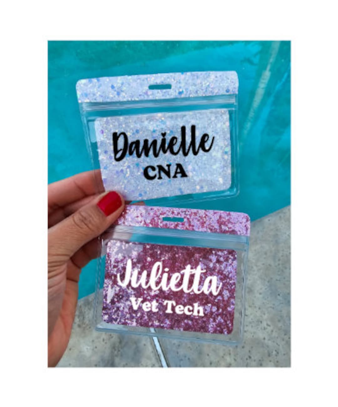Glitter Name Tag Work Badge Holder Wallet Horizontal ID Card Business ...
