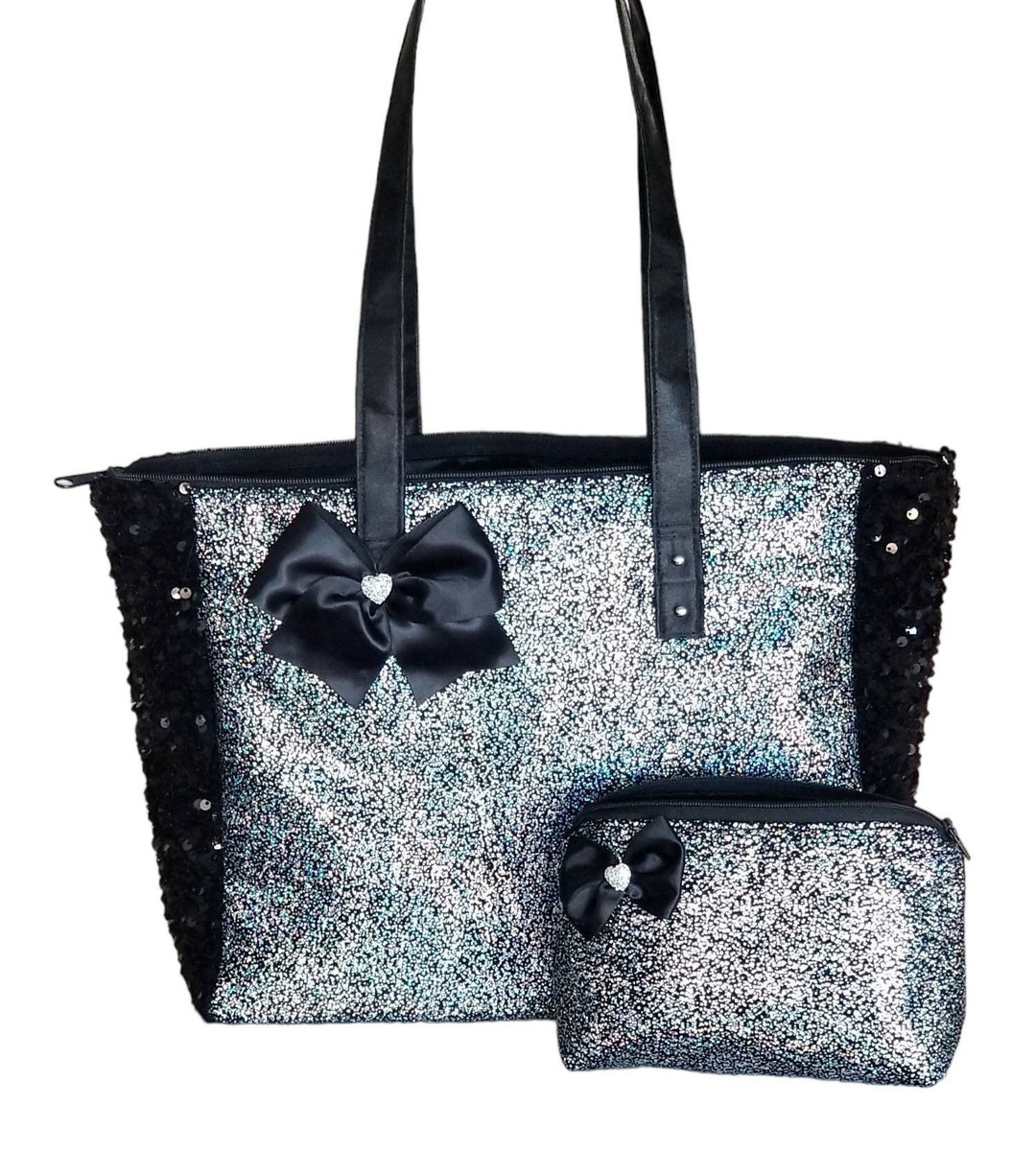 Custom Handbag Holographic Silver Sparkle Black Sequin Glitter Matching ...