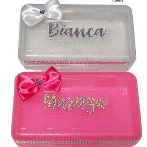 Sparkle Pencil Box Clear Pink Case Makeup Jewelry Holder Personalized ...