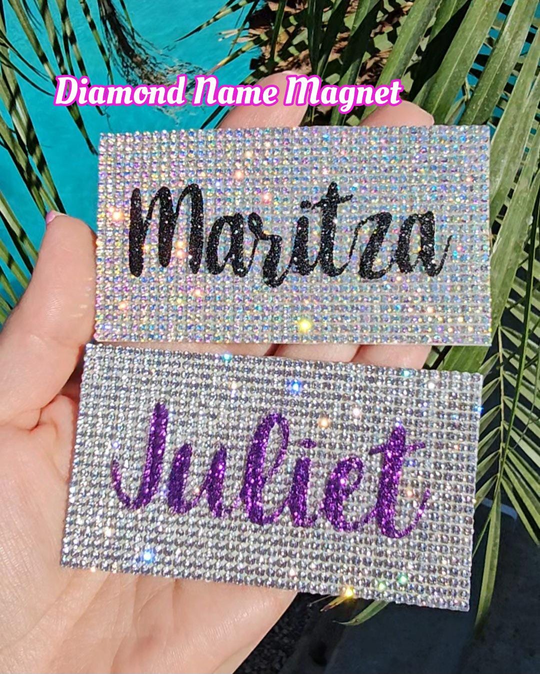 White Board Locker Magnets Name Diamond Glitter Refrigerator Bling ...