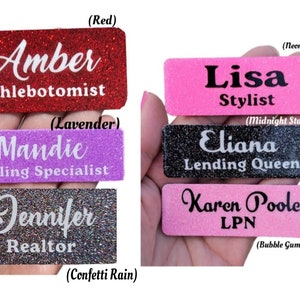 Glitter Name Tag PIN or MAGNET Work Badge Sealed Sparkle Personalized ...