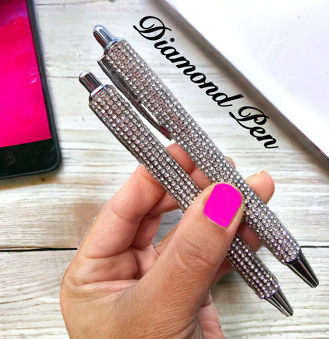 Diamond Rhinestones Ballpoint Pen Black Ink Click Top Clear Bling ...