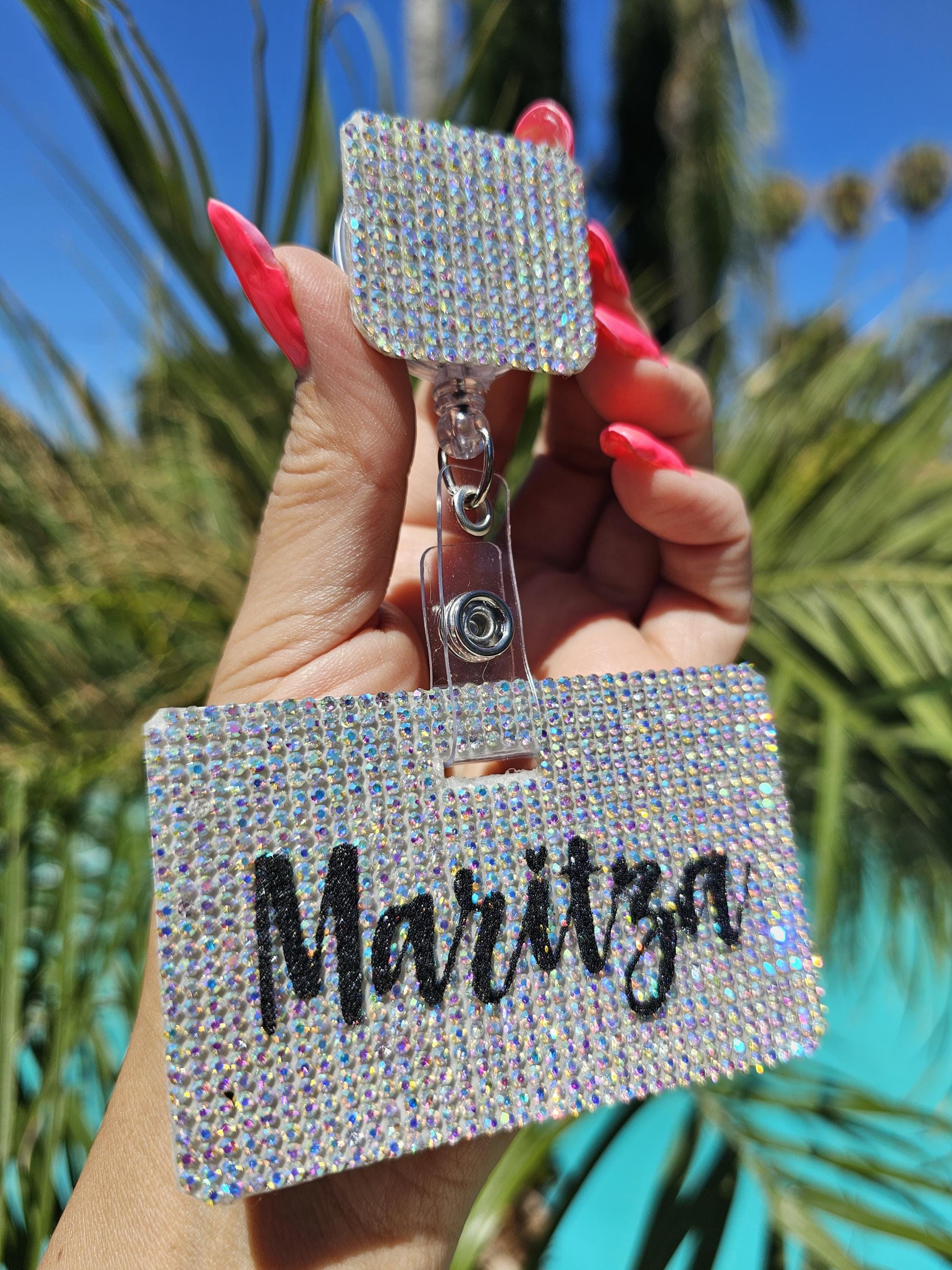 Diamond Name Tag Badge Square Reel Rhinestone Crystal Sparkle Work ...